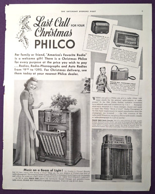 1941 Philco Radios Christmas Ad B&W Saturday Evening Post Magazine 13 ...