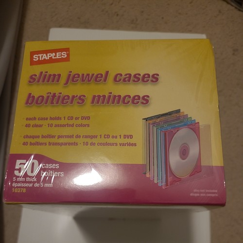 Staples Slim Jewel 50 Pack CD/DVD Cases 40 Clear 10 Assorted Colors 5 ...