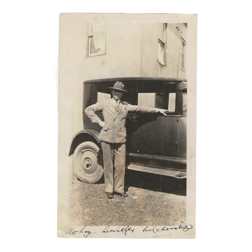 Vintage Snapshot Photo 1920s Man Suit Fedora Leaning Car Identified ...