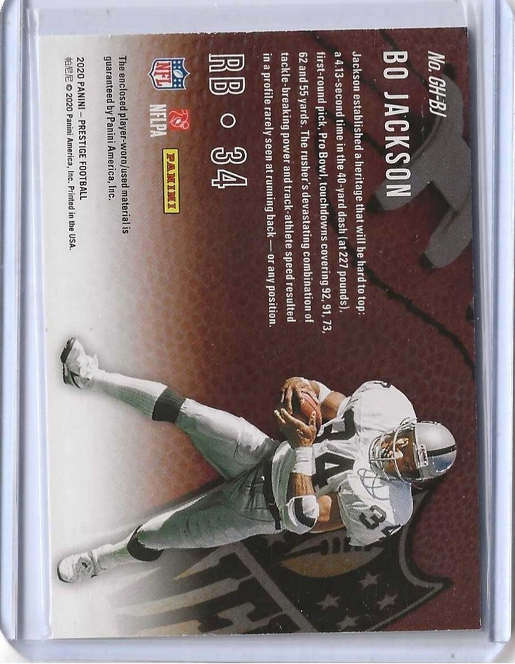 2020 Panini Prestige Gridiron Heritage Bo Jackson #GH-BJ Oakland ...