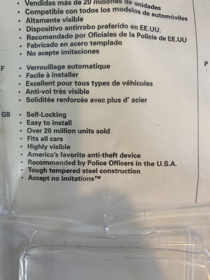 Original The Club Anti-Theft Device For Cars/Trucks Original Package W ...