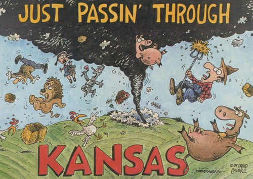 Just Passin' Through...Kansas Tornado Cartoon Funny Vintage Chrome Post ...