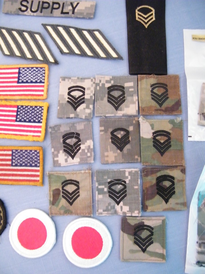 US Army Patch Lot ~ Sergeant Epaulets, Flags, Name Tape Strips ~Some ...