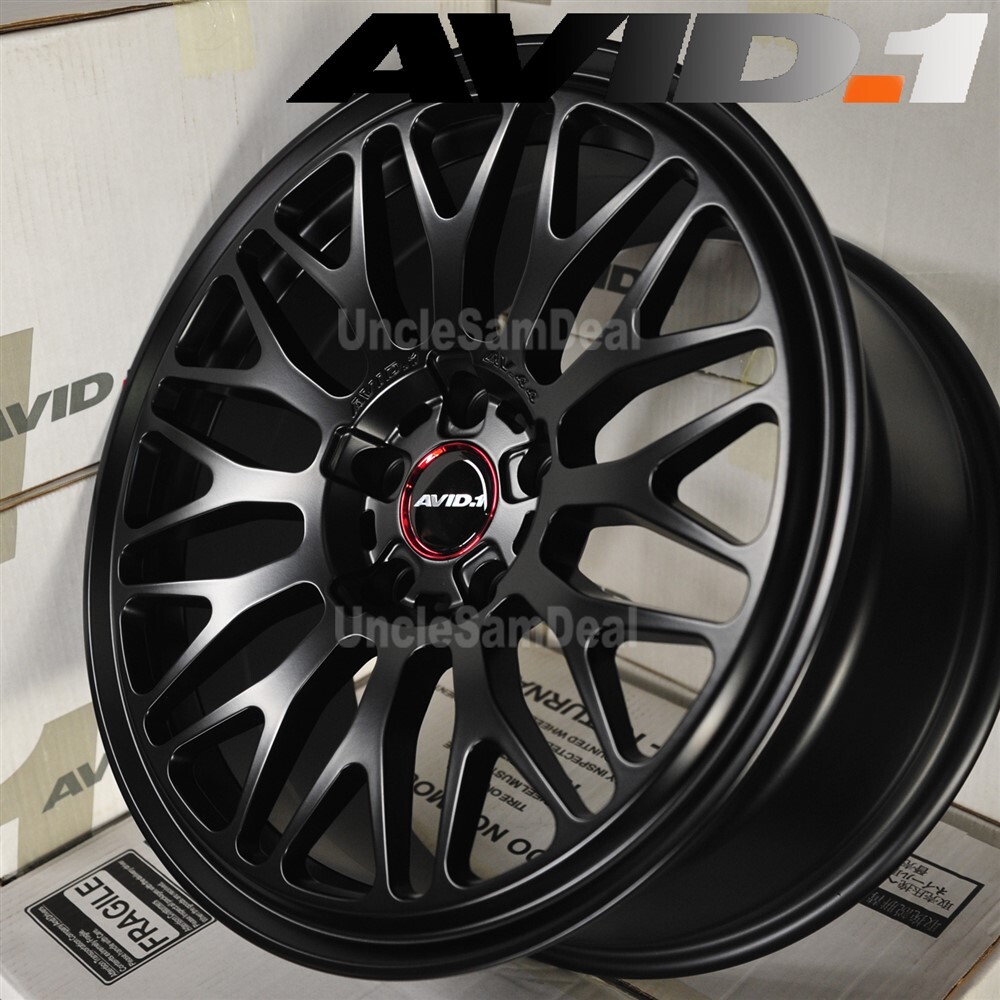 18x8.5 5x114.3 +35 OFFSET AVID.1 AV-44 MATTE BLACK MESH SPOKES WHEELS ...