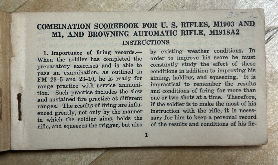 Vintage 1943 WWII Combination Scorebook for U.S. Rifles & Browning Auto ...