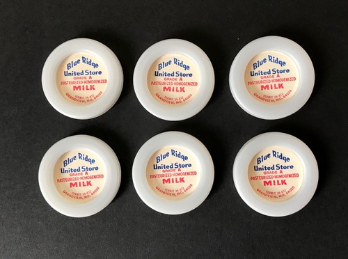 VINTAGE MILK BOTTLE CAPS BLUE RIDGE UNITED STORE SET OF 6 FABRI-KAP ...