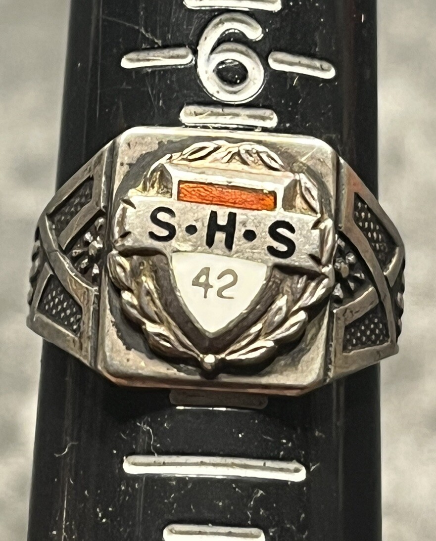 Vintage 1942 SHS Enamel Sterling Silver Class Ring- 5g - Gem