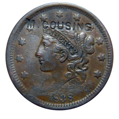 Large cent/penny 1838 counterstamp M. COUSINS high grade host | eBay