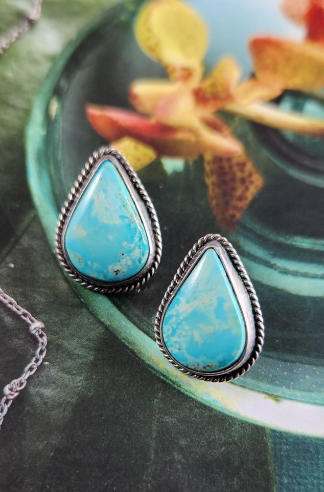 Vintage Geneva Apachito Turquoise Sterling Silver Earrings Signed | eBay