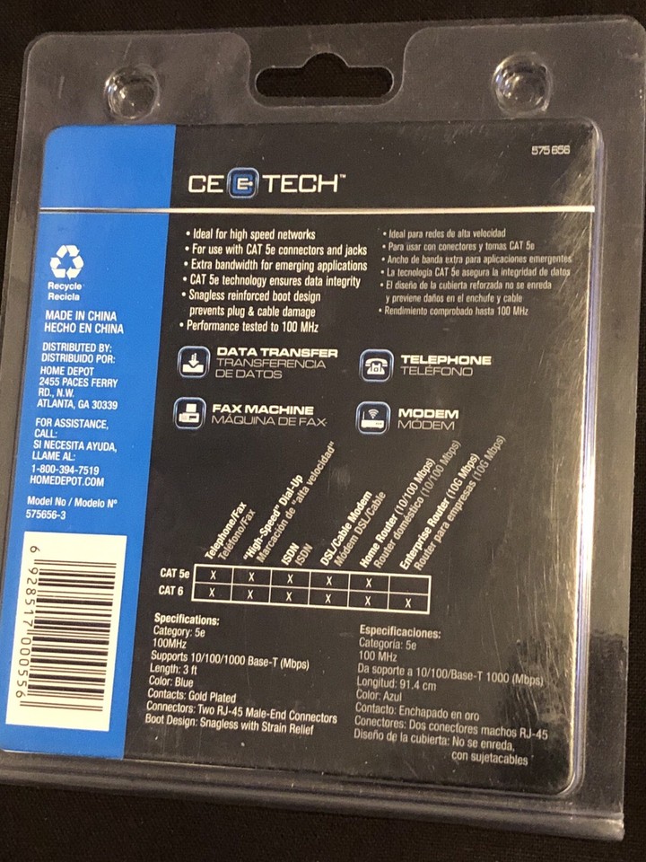 CE-TECH 3 Ft Blue Ethernet Cable Cat5e Cat5 LAN Patch Network | eBay