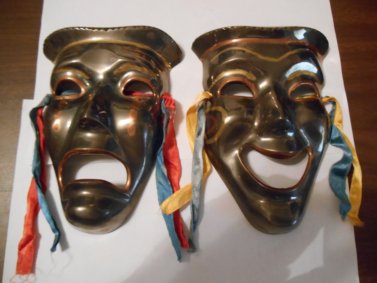 2 pc Antique Art Deco Brass face Masks Wall Art Smile&Frown Made in ...