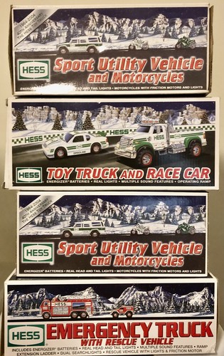 4 Hess Sets.Truck & Race Car,Emergency & Rescue Vehicle & 2 Hess Sport ...