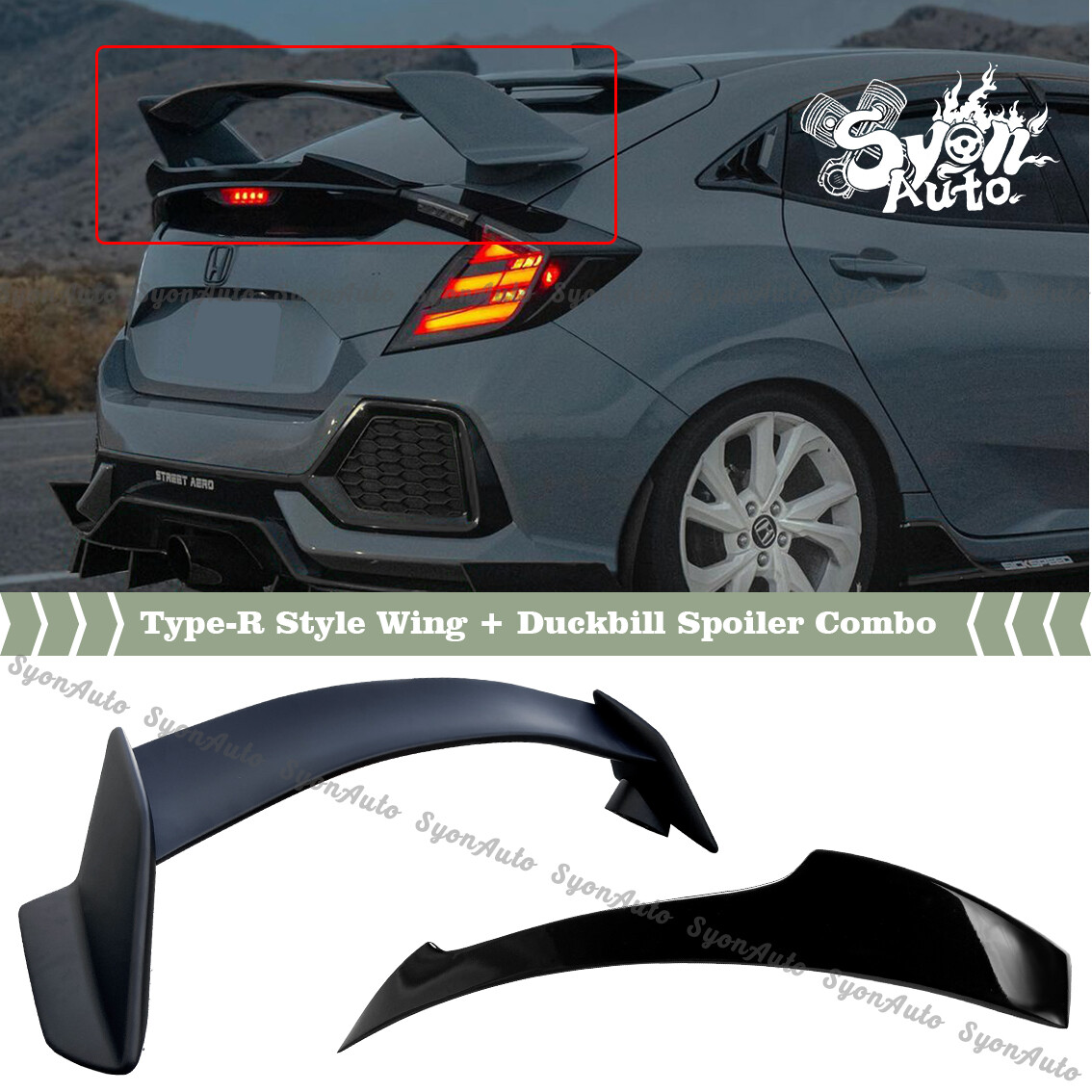 FITS 2017-2021 HONDA CIVIC HATCHBACK TYPE-R STYLE WING + DUCKBILL ...