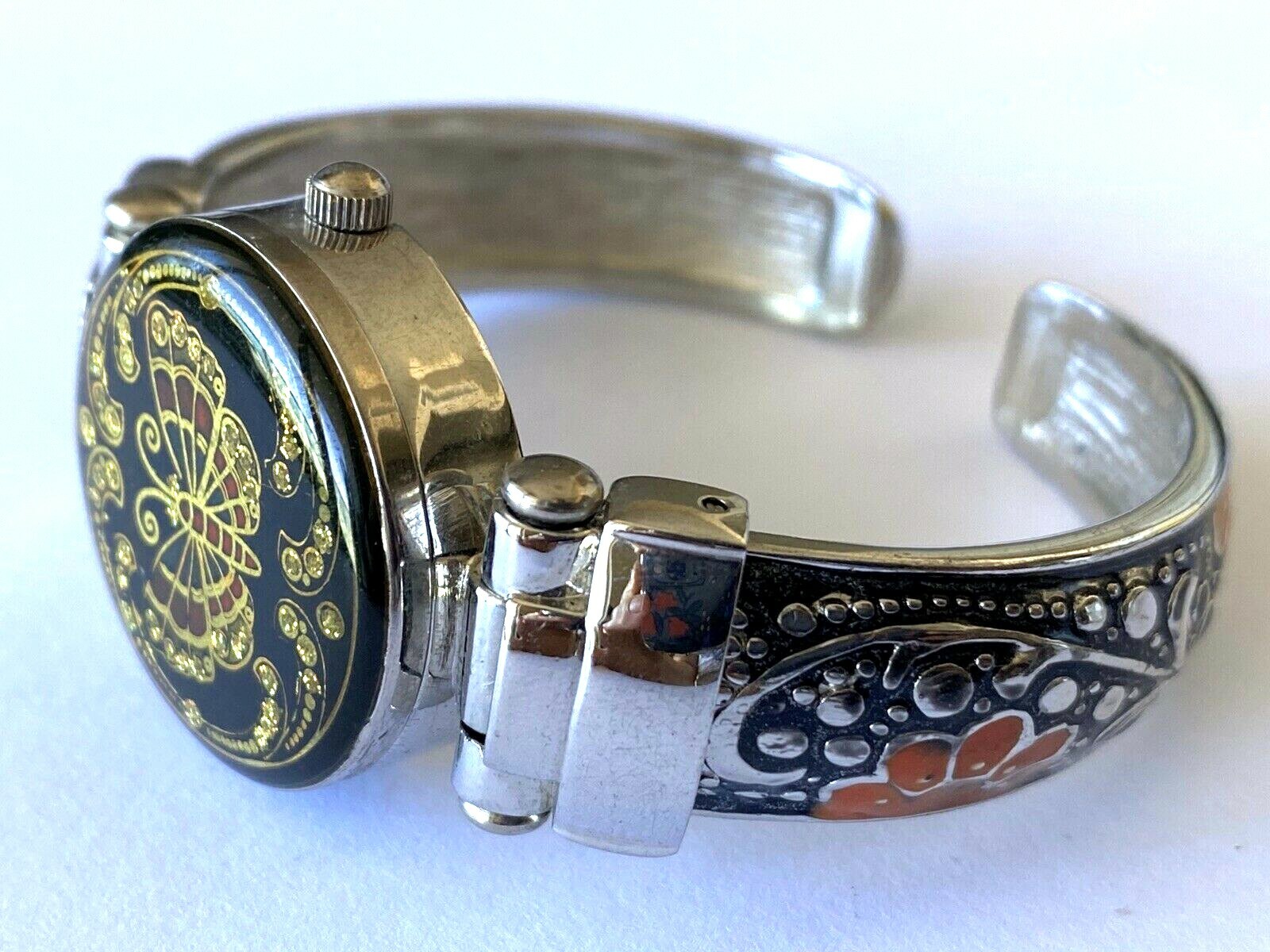 Geneva Elite Quartz Ladies Hidden Watch White Dial Butterfly Floral ...