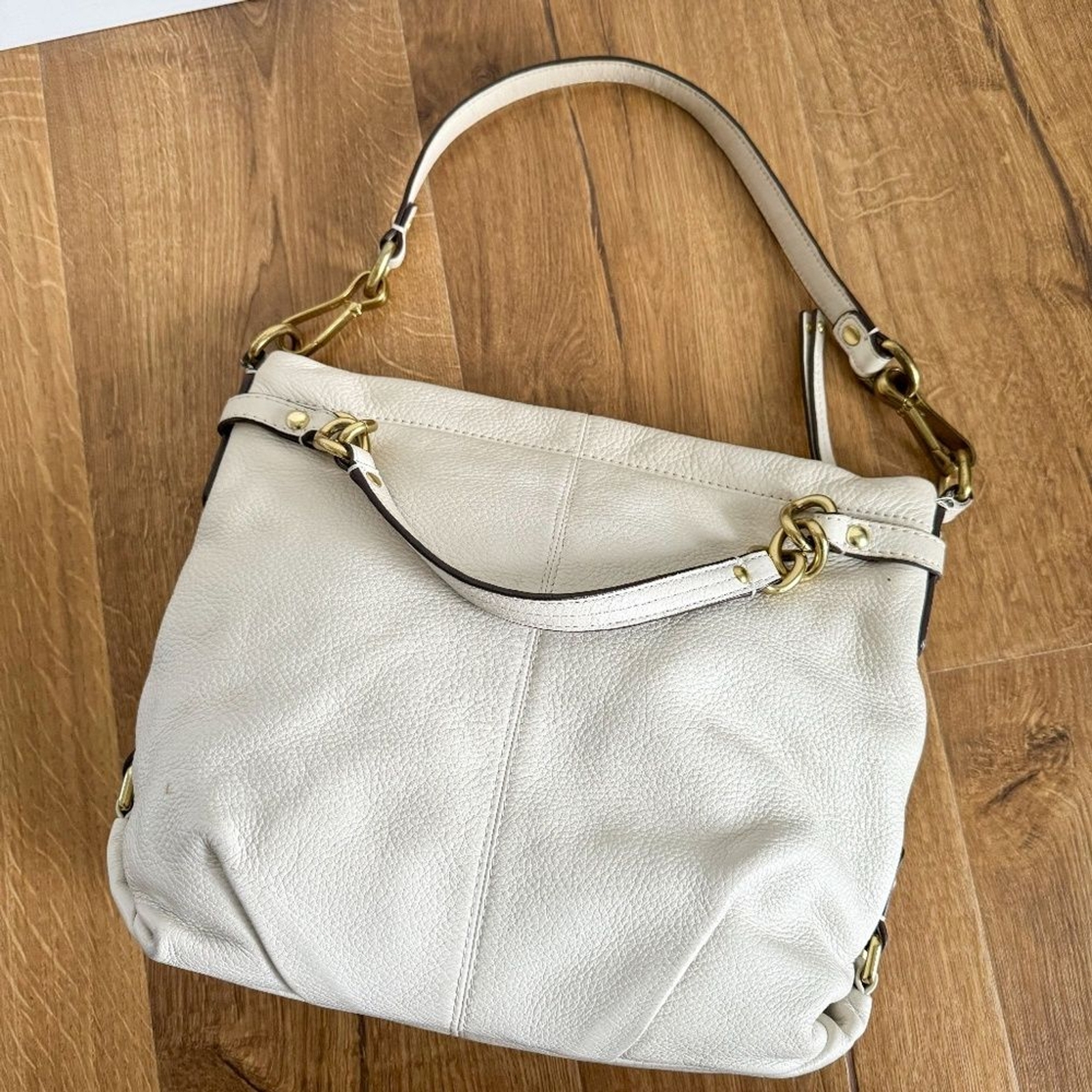 Coach "Brooke" Ivory Leather Hobo Shoulder Bag - Gold… - Gem