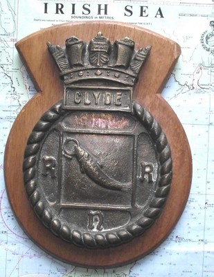 HMS Clyde Solid Bronze & Oak Royal Navy Bulkhead Mess Ship Crest Shield ...