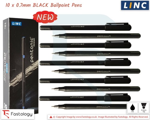 LINC Pentonic 0.7mm Tip BLACK BLUE RED Ballpoint Pens Smooth Fine ...