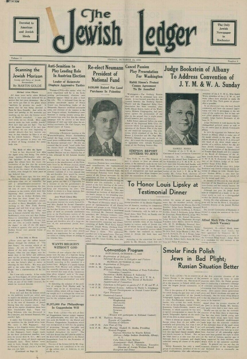 Austrian Anti-Semitism Guggenheim Bob Rappaport Jewish Ledger October ...