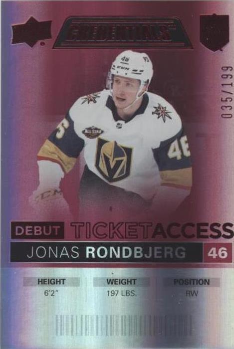 2021-22 Upper Deck Credentials - Debut Ticket Access Jonas Rondbjerg ...