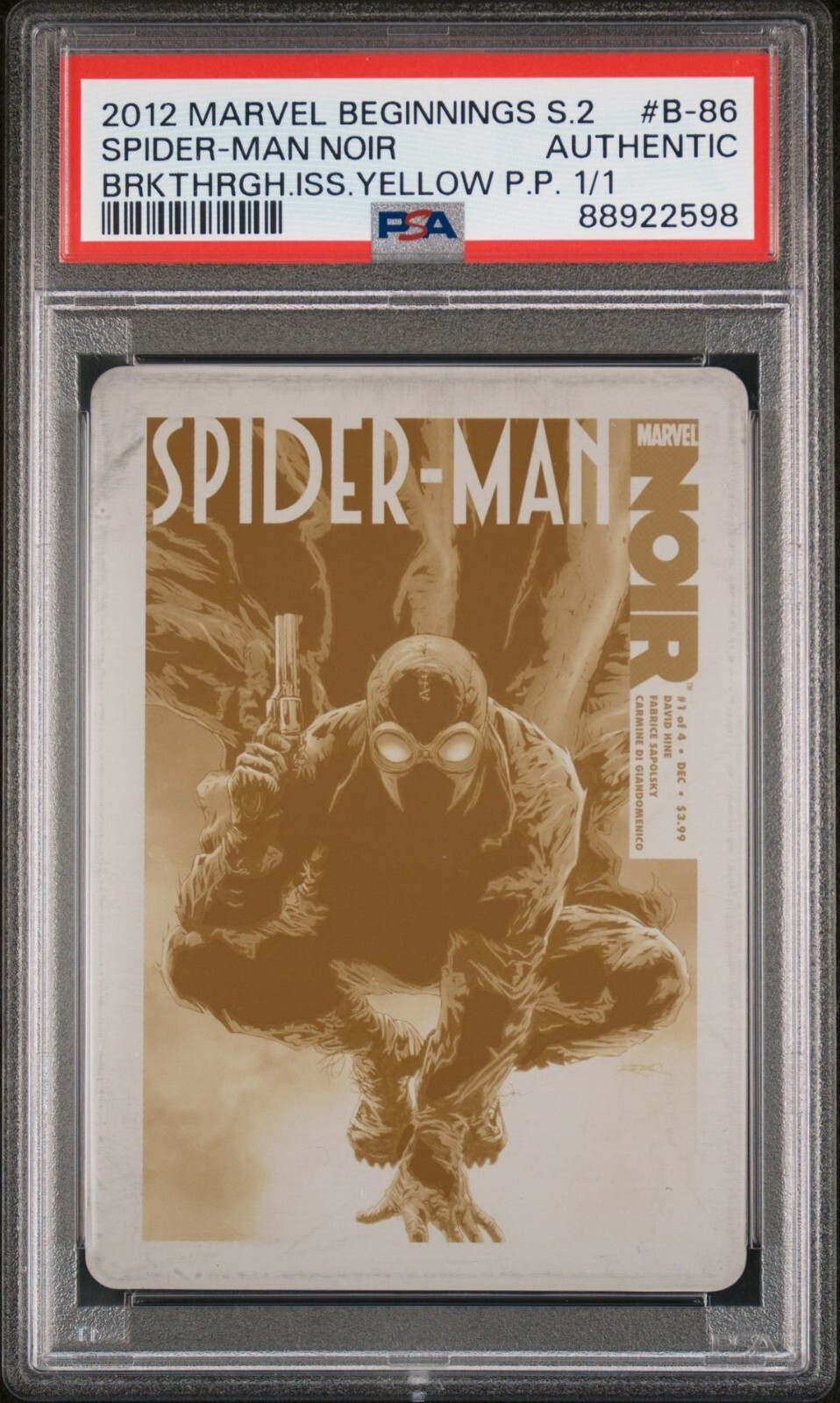 2012 Marvel Beginnings Series 2 Spider-Man Noir Yellow Printing Plate 1 ...