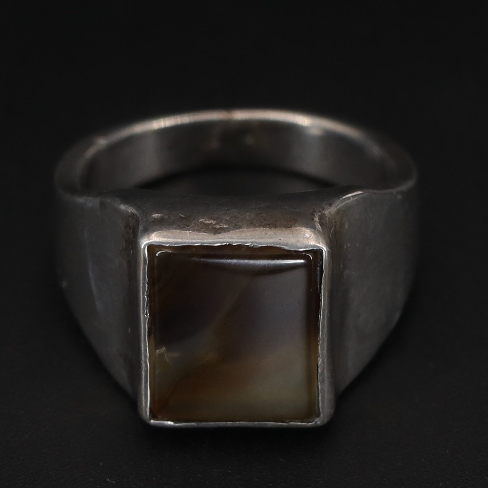 VTG Sterling Silver - ART DECO Agate Inlay Men's Signet Ring Size 8 ...
