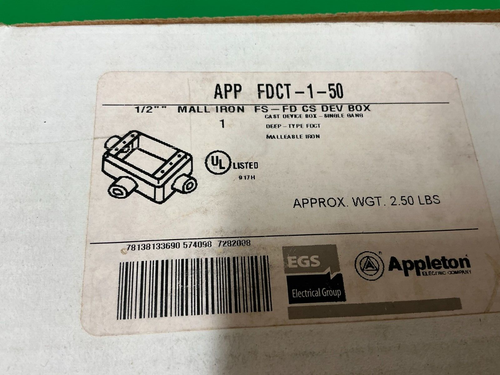 *FREE SHIPPING* APPLETON 1/2" MALL IRON SINGLE GANG JUNCTION BOX FDCT-1 ...