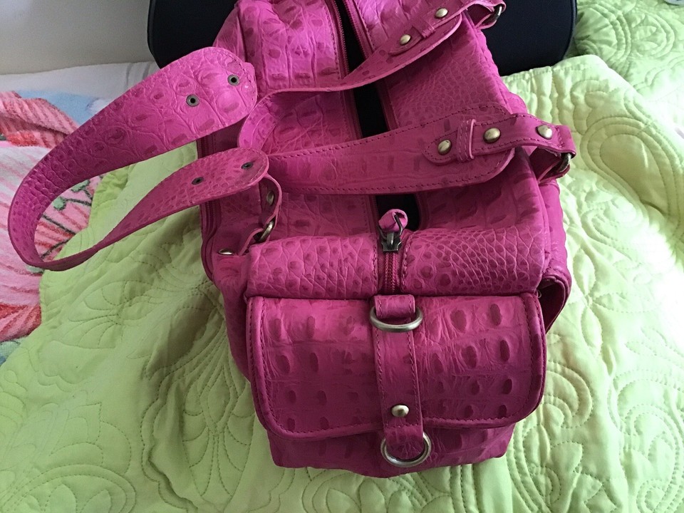 MICHAEL ROME DESIGNS MADE IN ITALY EMBOSSED LEATHER RED SATCHEL ...