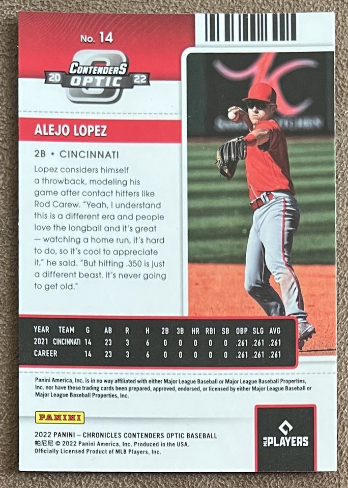 2022 Panini Chronicles Contenders Optic Alejo Lopez Rookie Cincinnati ...