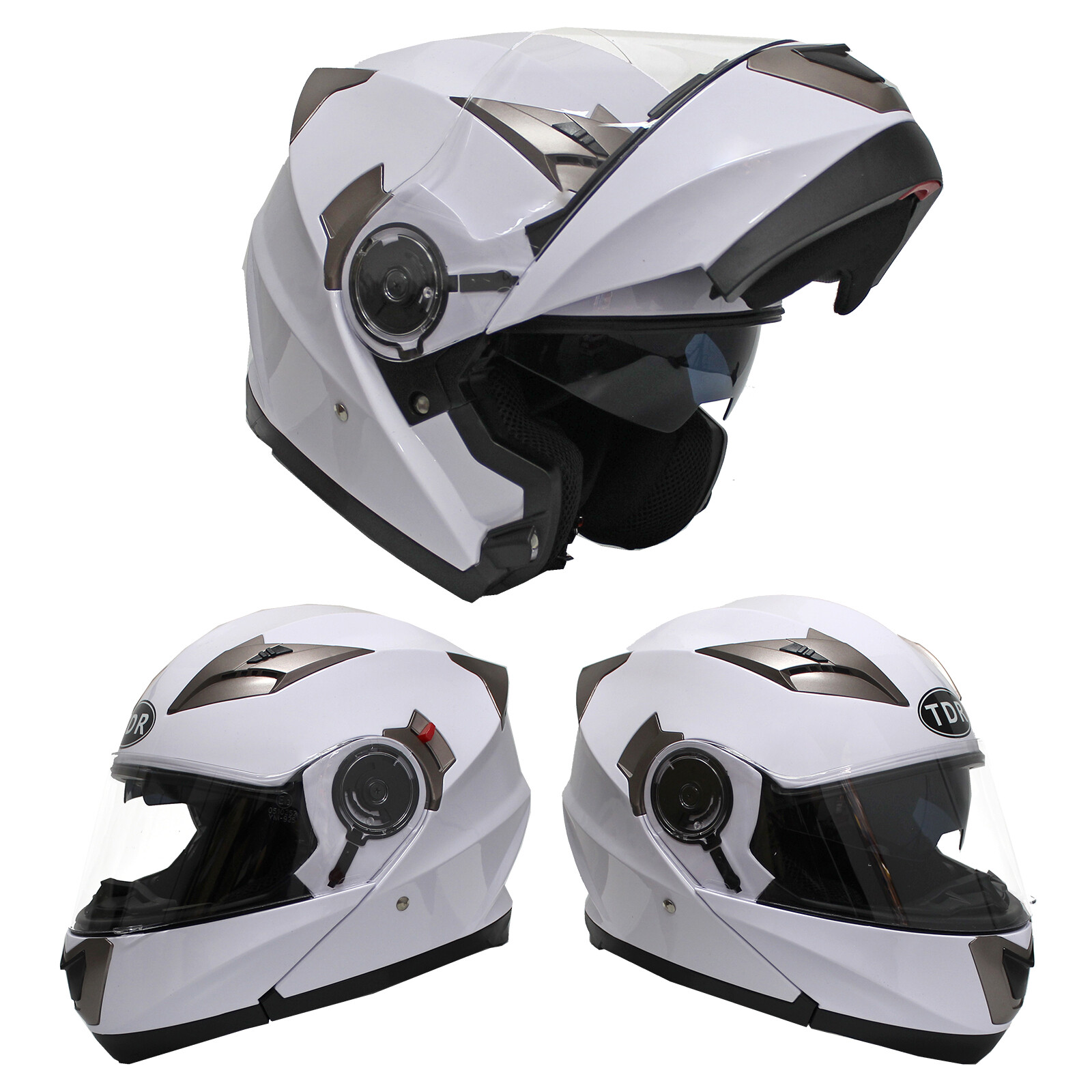 White FULL FACE Modular Flip Up Front Helmet Suit Road Bike Motorcycle ...