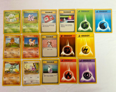 Pokemon Unlimited Base Set Lot of 16 Cards WOTC 1999 Vintage No Holos ...