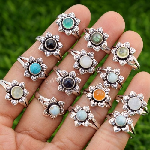 10 PCs.Lot Rose Quartz, Larimar Gemstone 925 Silver Plated Rings ...