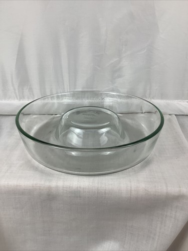 Pyrex 9" Round Clear Glass Ring Jello Mold Bundt Dish Mod Century ...