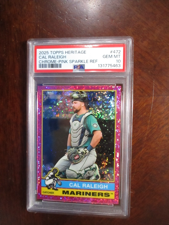 2025 Topps Heritage Chrome Pink Sparkle Refractor Cal Raleigh #472 PSA ...