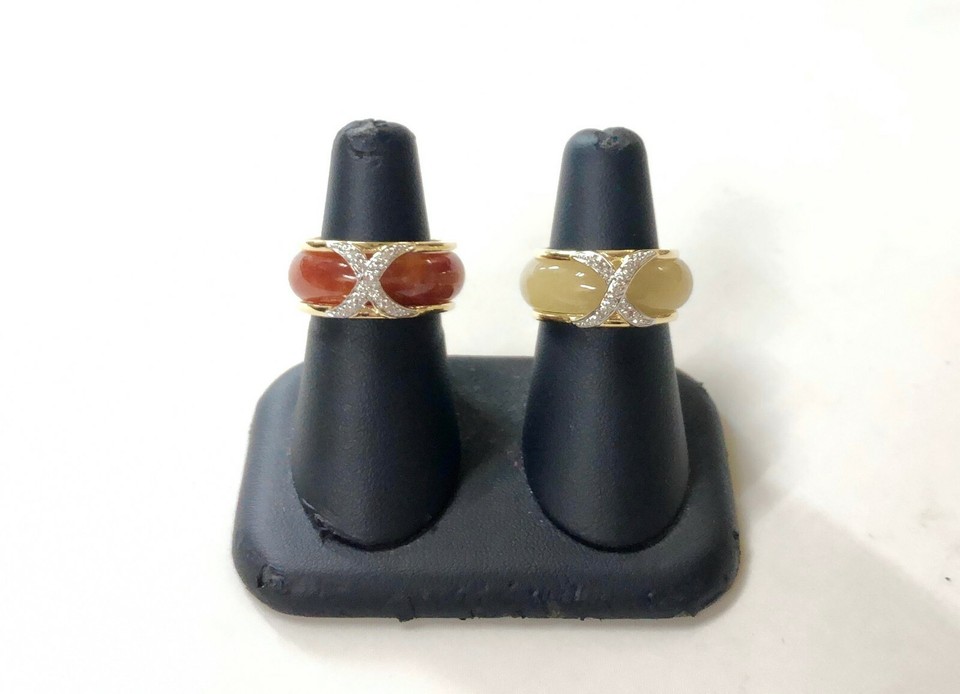 14K Yellow Gold Diamond 7 Multi Color Interchangeable Jade Ring Set | eBay