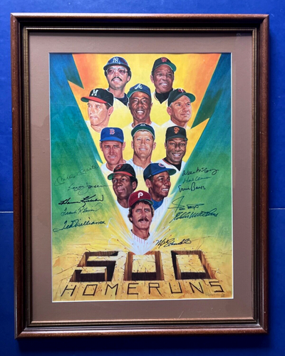 500 Home Run Club Signed 18x24 Poster Mickey Mantle Willie Mays JSA COA ...