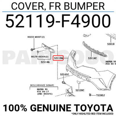 52119F4900 Genuine Toyota COVER, FR BUMPER 52119-F4900 | eBay