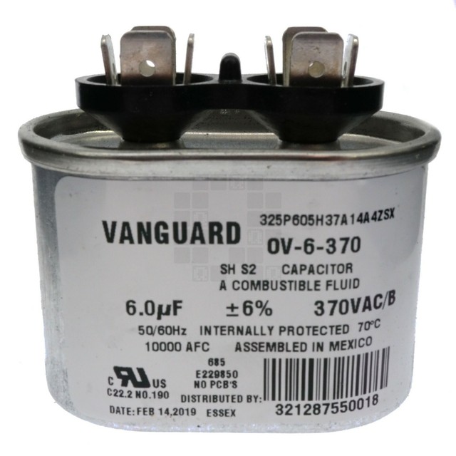 Vanguard Ov-6-370 Electric Motor Oval Run Capacitor 6uf 370 VAC 50-60hz ...