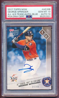2017 TOPPS NOW #AS16B GEORGE SPRINGER AL A/S AUTO BLUE PSA & AUTO 10 ...