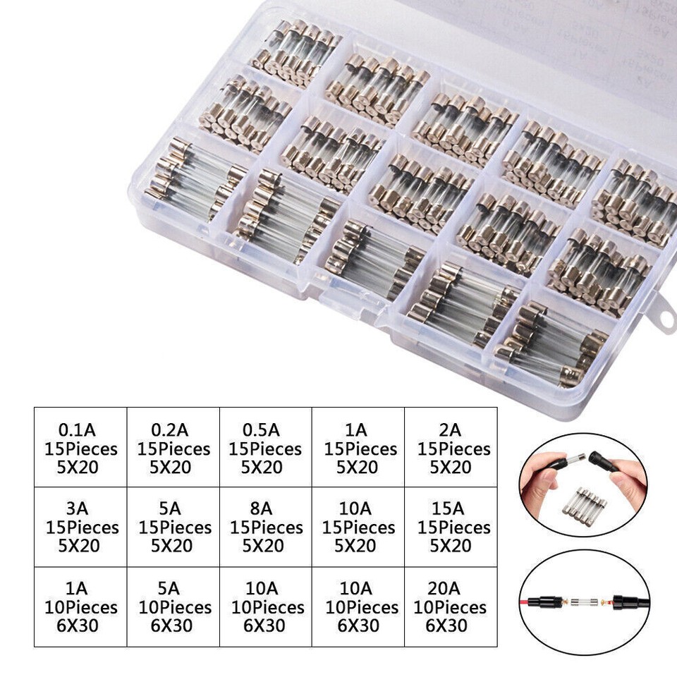 72/200x Assorted Glass Fuses 5x20mm 6x30mm Box Fuse Quick Fast Acting ...