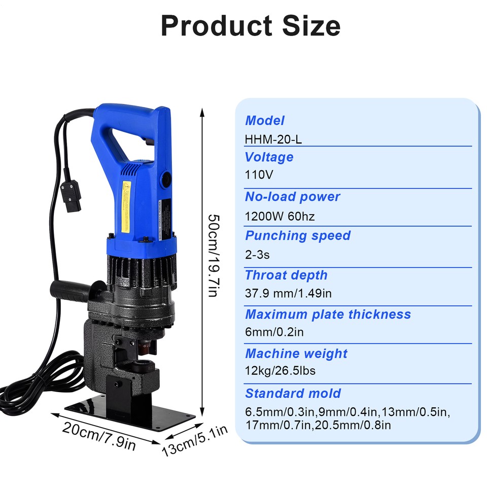 1200W Electric Hydraulic Hole Puncher Knockout Punching Machine Set W/5 ...