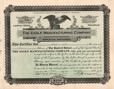 Eagle Manufacturing Co. - Original Stock Certificate - 1938 - #209 | eBay