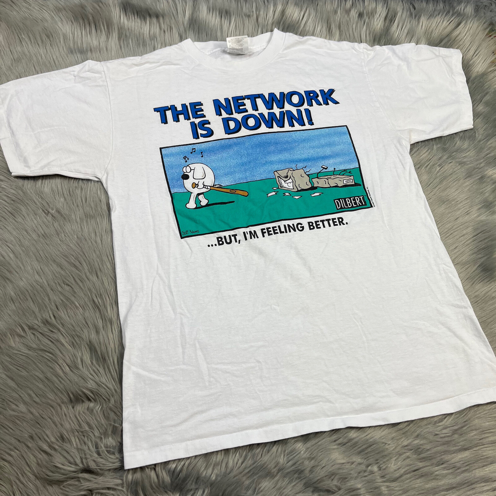 Vintage 90s White Dilbert Dogbert Cartoon Comic T Shi… - Gem