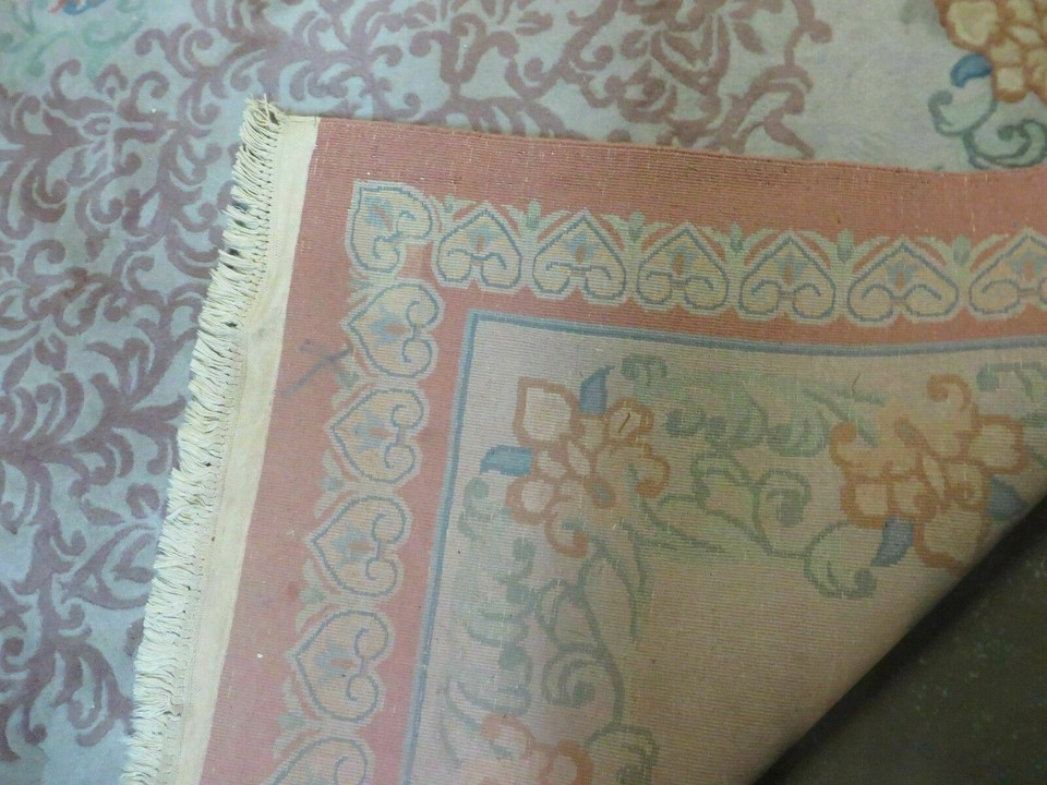 9' X 12' Vintage Handmade Chinese Carving Sculpture Wool Rug Flower ...