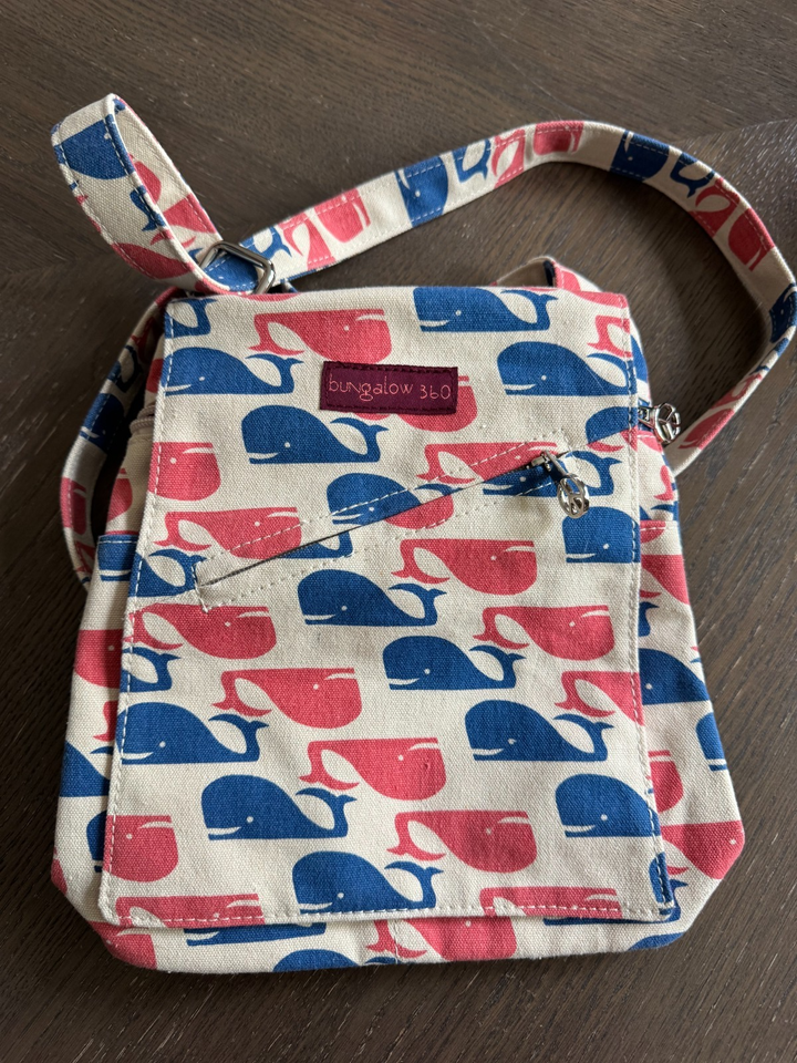 Bungalow 360 Cross Body Bag Blue/Red Whales Canvas Print Purse Boho | eBay