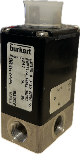 Burkert 0330 A 3/16 EPOM SS NPT 1/4 PMAX 36PSI 24V #00463225 solenoid ...