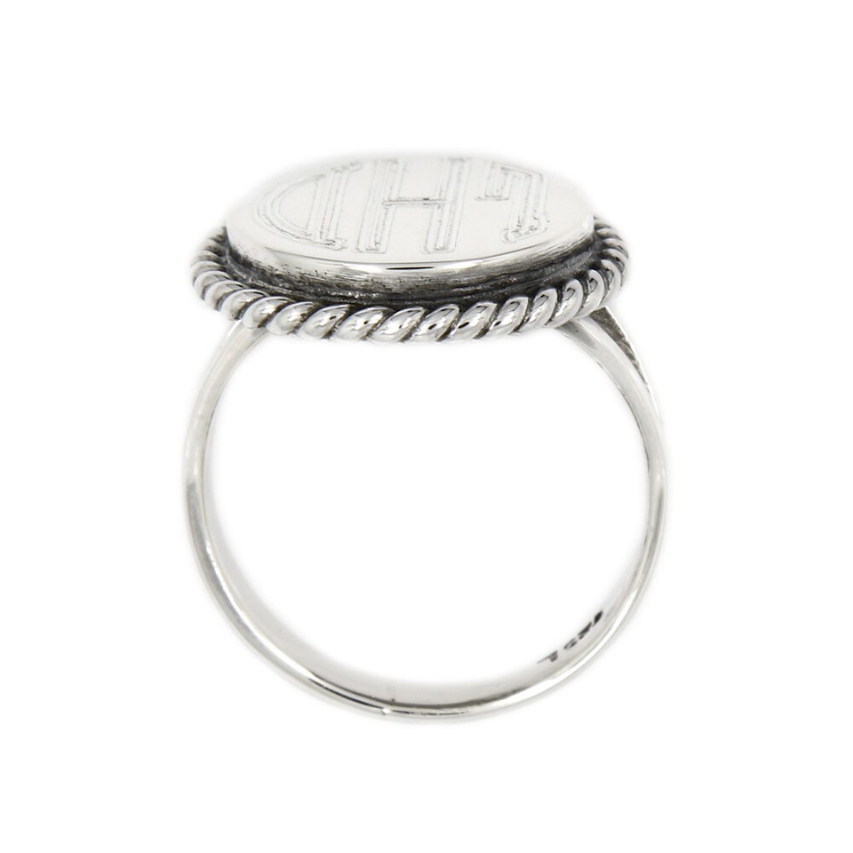 Sterling Silver Monogram Engravable Circle Round with Rope Edge Signet ...