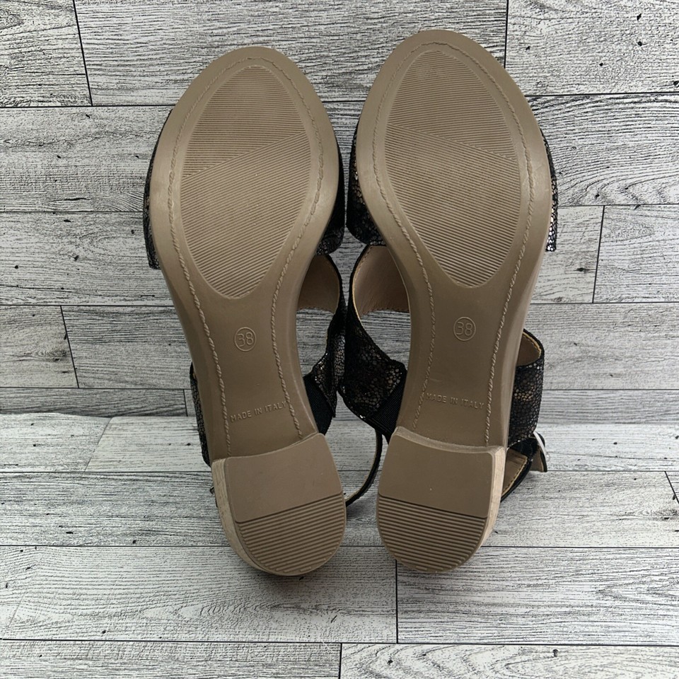 SPRING STEP Womens Brown Metallic Leather Open Toe Heel Sandals Sz 38 ...