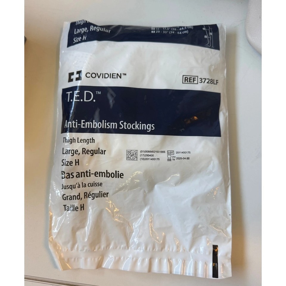 3728LF TED Anti-Embolism Stockings Thigh High Hose Large Regular White ...