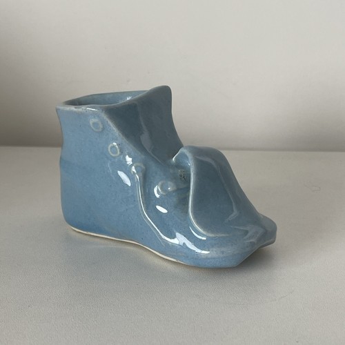 vintage ceramic Baby Shoe blue planter small art pottery nursery decor ...