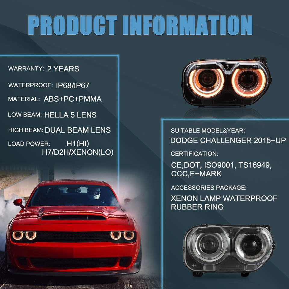 VLAND LED Headlights RGB Color Change Lamps For 2015-2023 Dodge ...